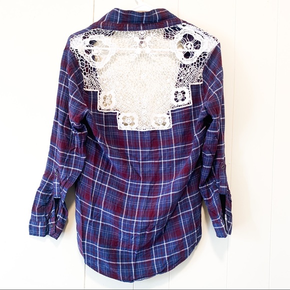 Vanity | Tops | Vanity Plaid Openfront Lace Tunic Blouse Large | Poshmark